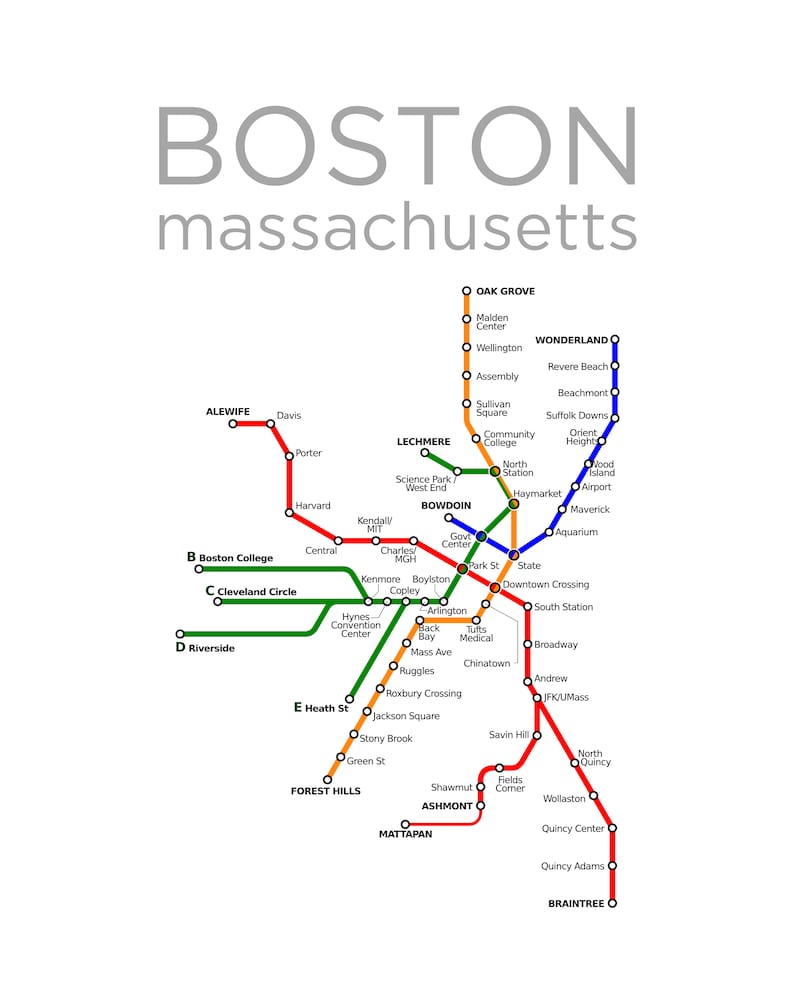 POSTER | MBTA Subway Map Poster, Print, Canvas, Foam Board - Etsy