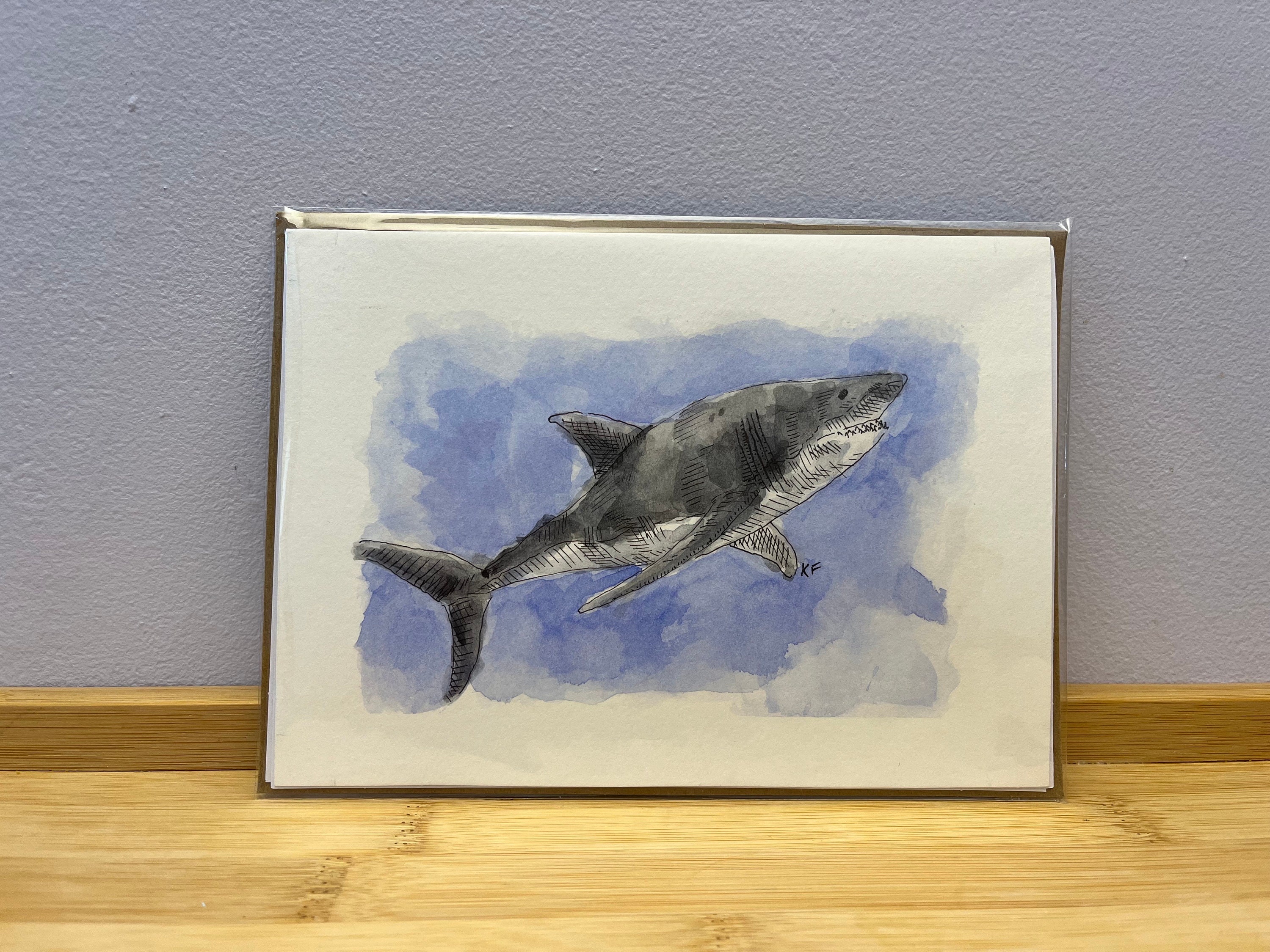 Great White Shark (03) Watercolor Print; Card - Etsy