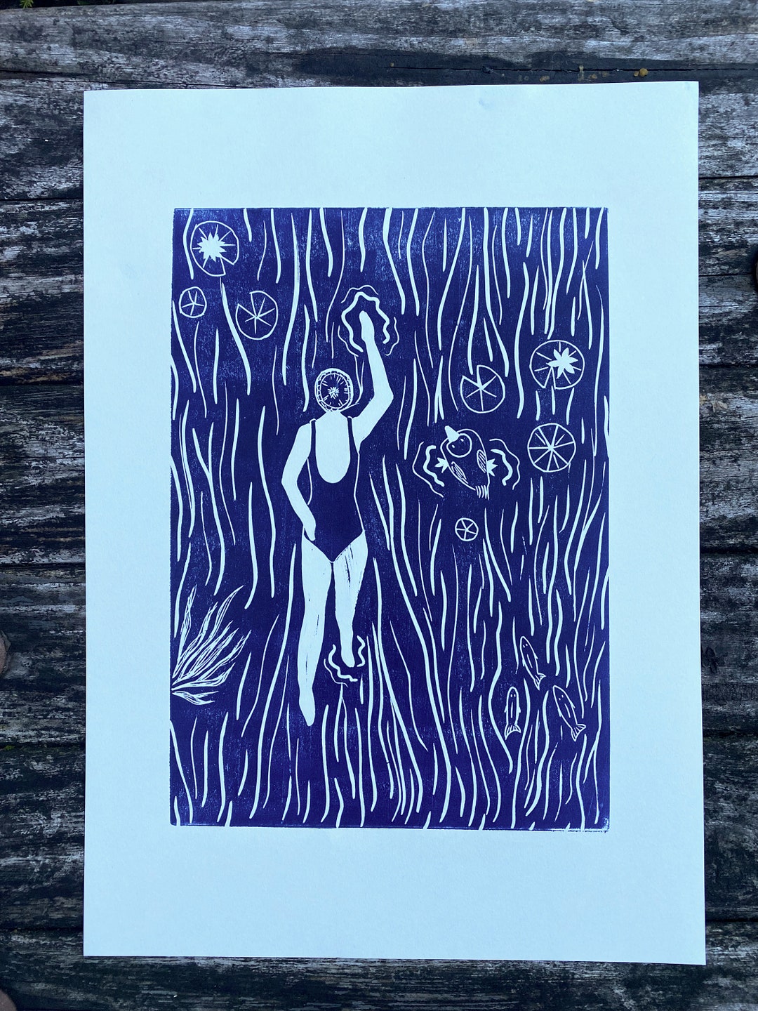 Wild Swimmer Lino Print - Etsy