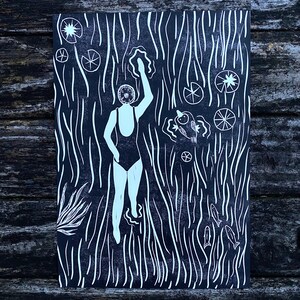 Wild Swimmer Lino Print - Etsy