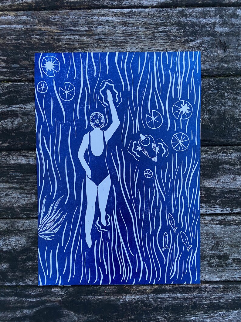Wild Swimmer Lino Print - Etsy