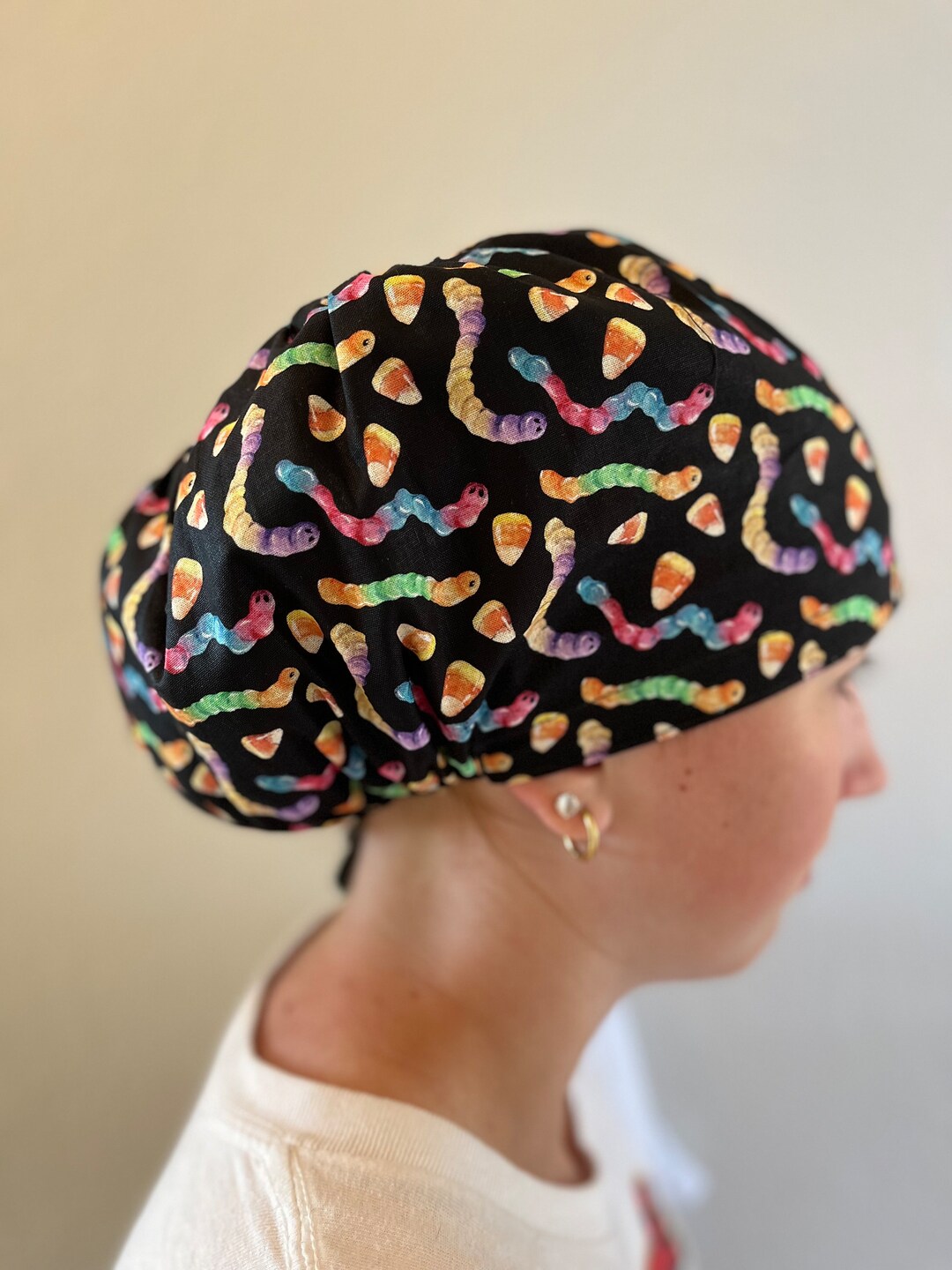 Gummy Worms and Candy Corn Scrub Cap, Euro Scrub Cap, Surgical Scrub ...