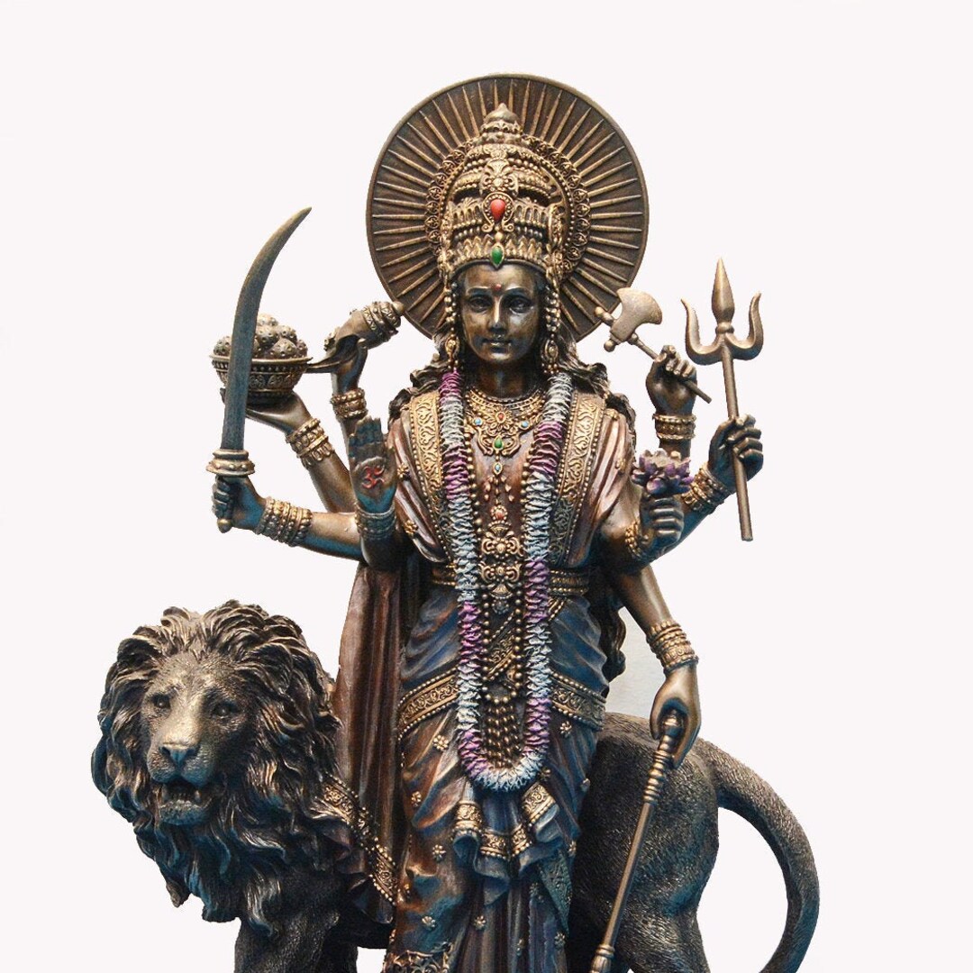 Durga Statue: 11" Poly Resin With Copper Finish - Etsy