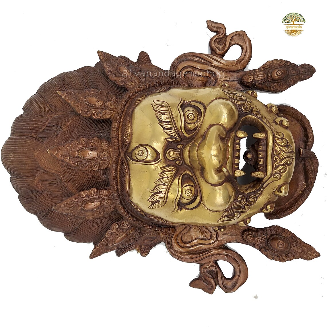 Unique 13" Lord God Mahakala Bhairav Face Brass Mask Face Wall Hanging ...