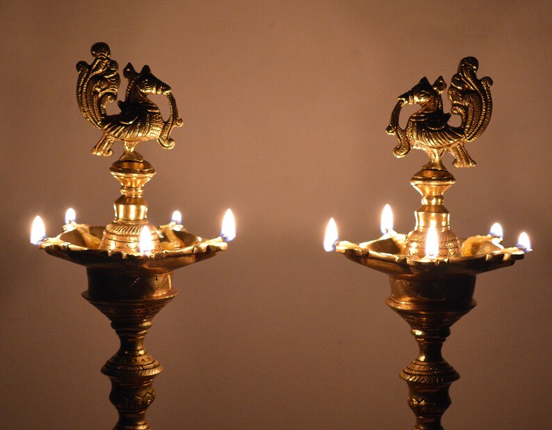 Peacock Design Oil Wick Brass Diya Home Decor Indian Art - Etsy