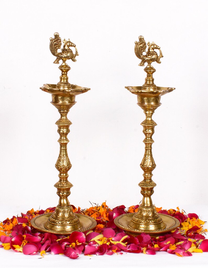 Peacock Design Oil Wick Brass Diya Home Decor Indian Art - Etsy