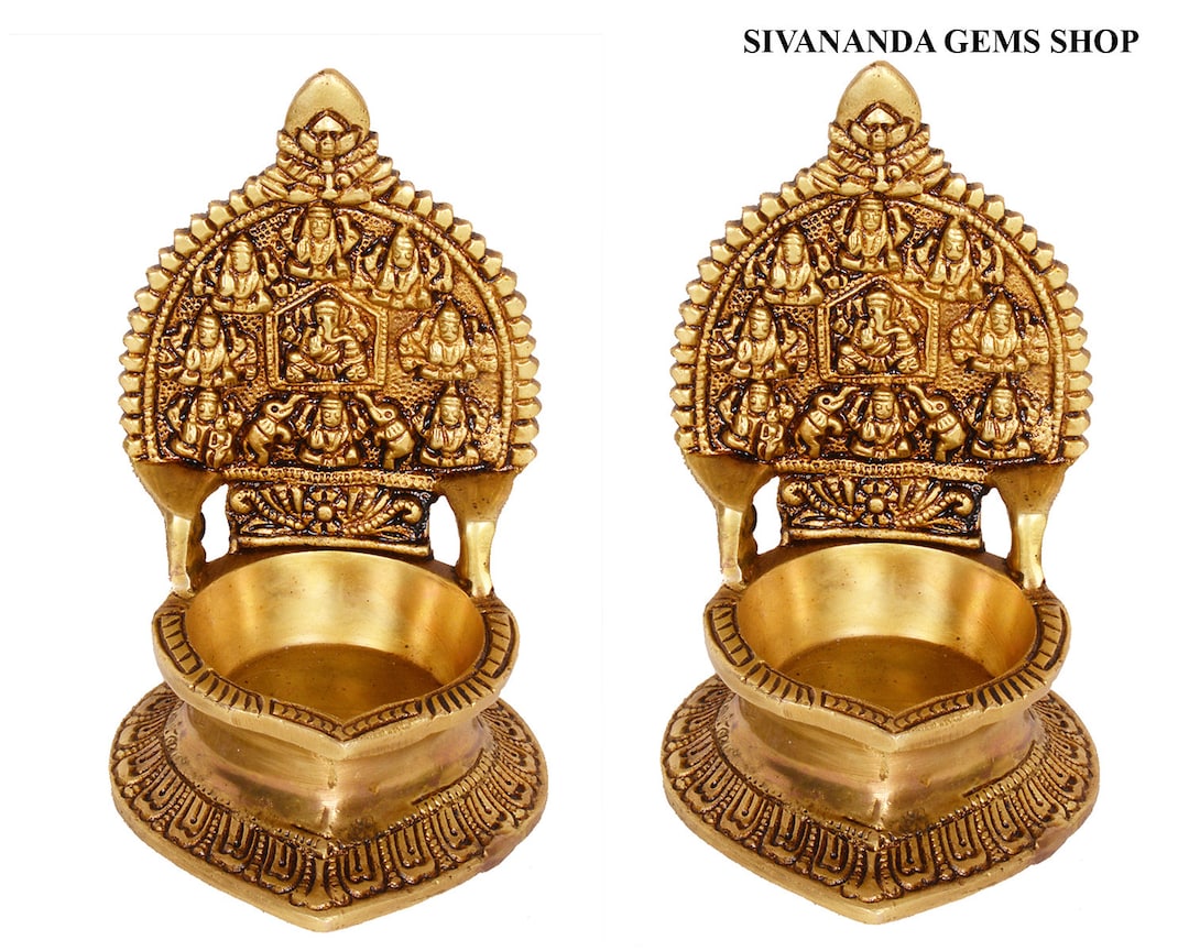 Brass Lakshmi Diya: Temple Prayer Lamp, Diwali Decor - Etsy