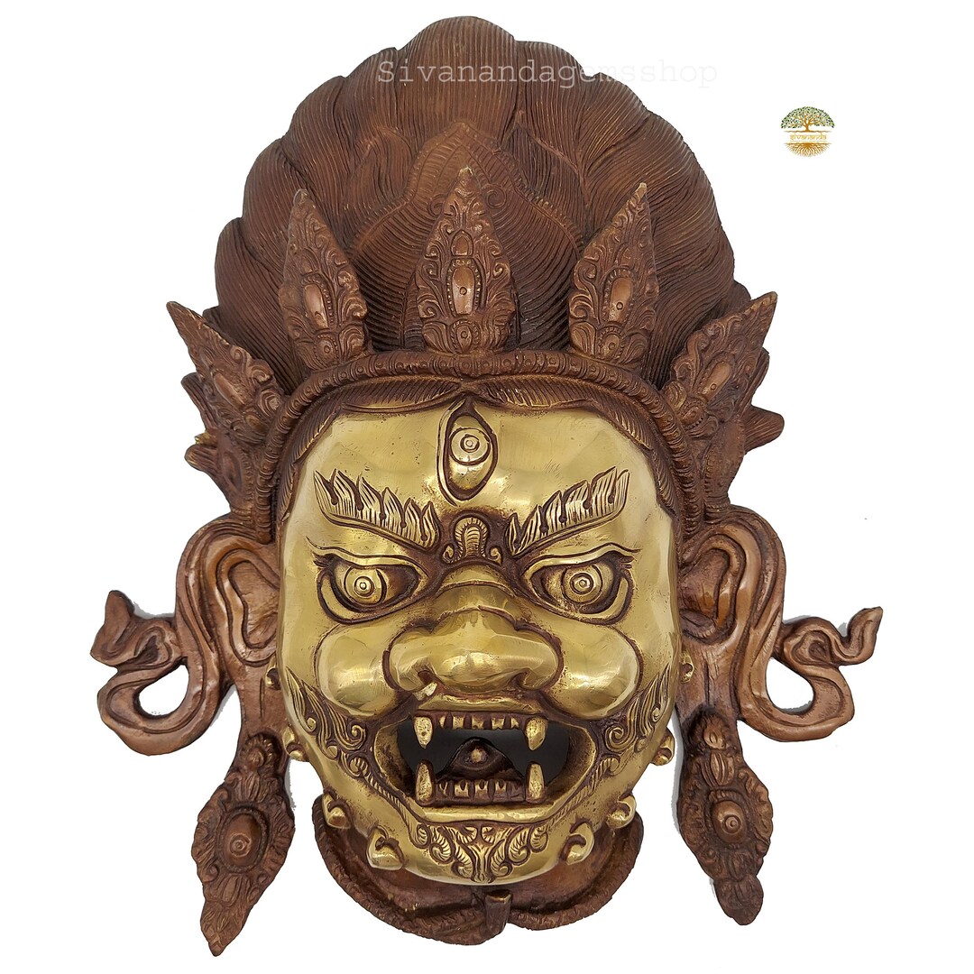 Unique 13" Lord God Mahakala Bhairav Face Brass Mask Face Wall Hanging ...