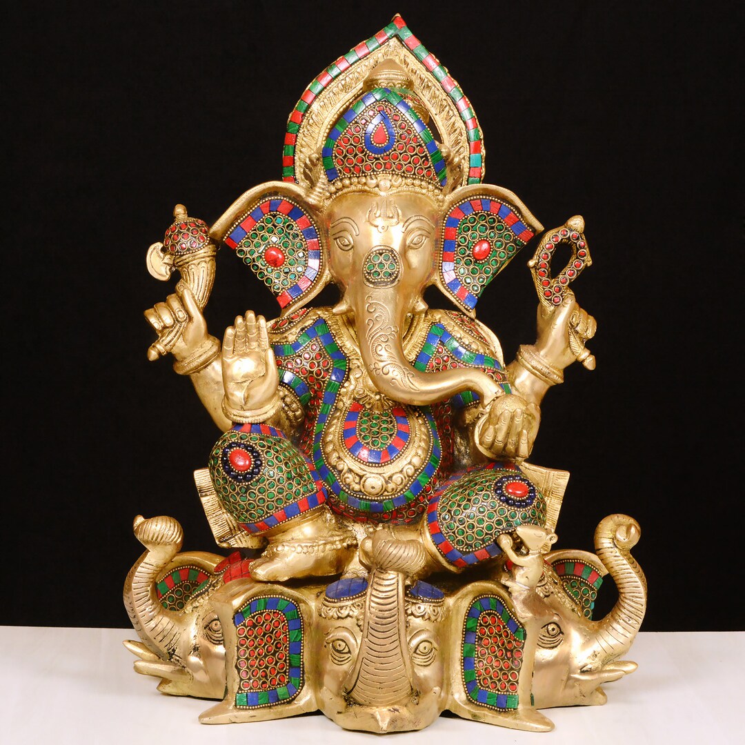 Ganesha Idol " Ganpati Sitting on Elephant Trunk Base |"good Luck God ...