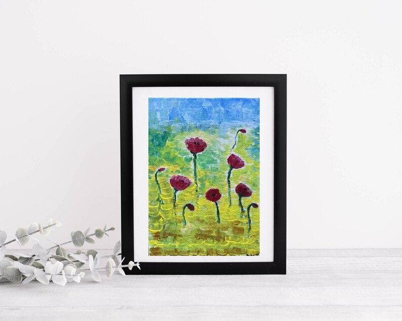 Signed Original Painting Naive Folk Art Happy Art Poppies | Etsy
