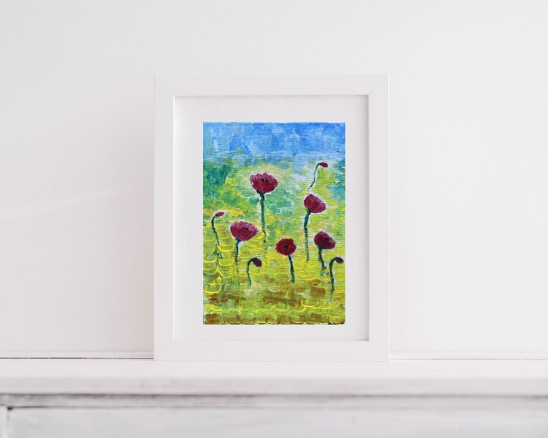 Signed Original Painting Naive Folk Art Happy Art Poppies | Etsy