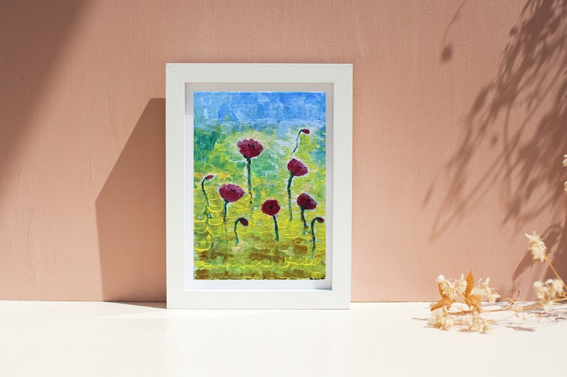 Signed Original Painting Naive Folk Art Happy Art Poppies | Etsy