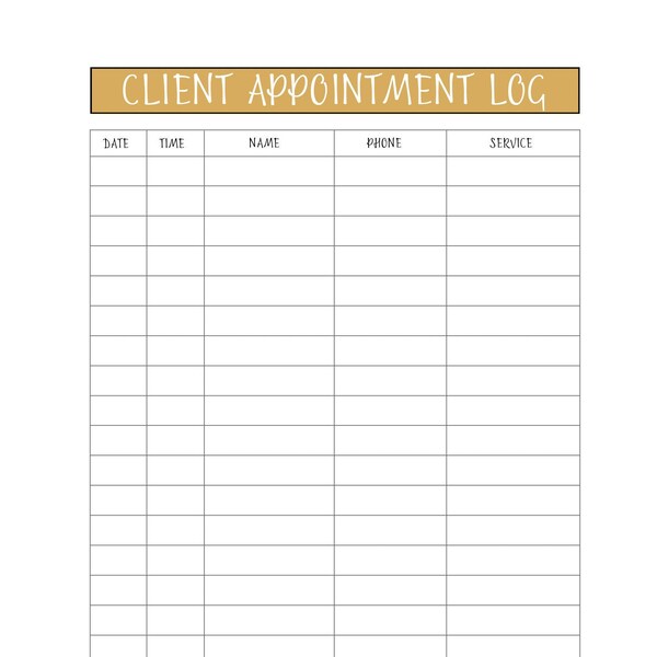 Client Appointment Log Template - Etsy