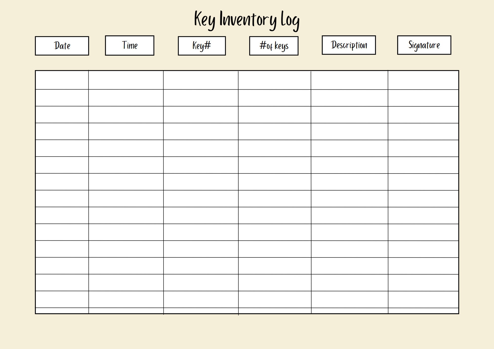 Key Inventory/key Log - Etsy