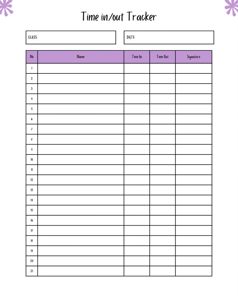 Time In/out Tracker - Etsy