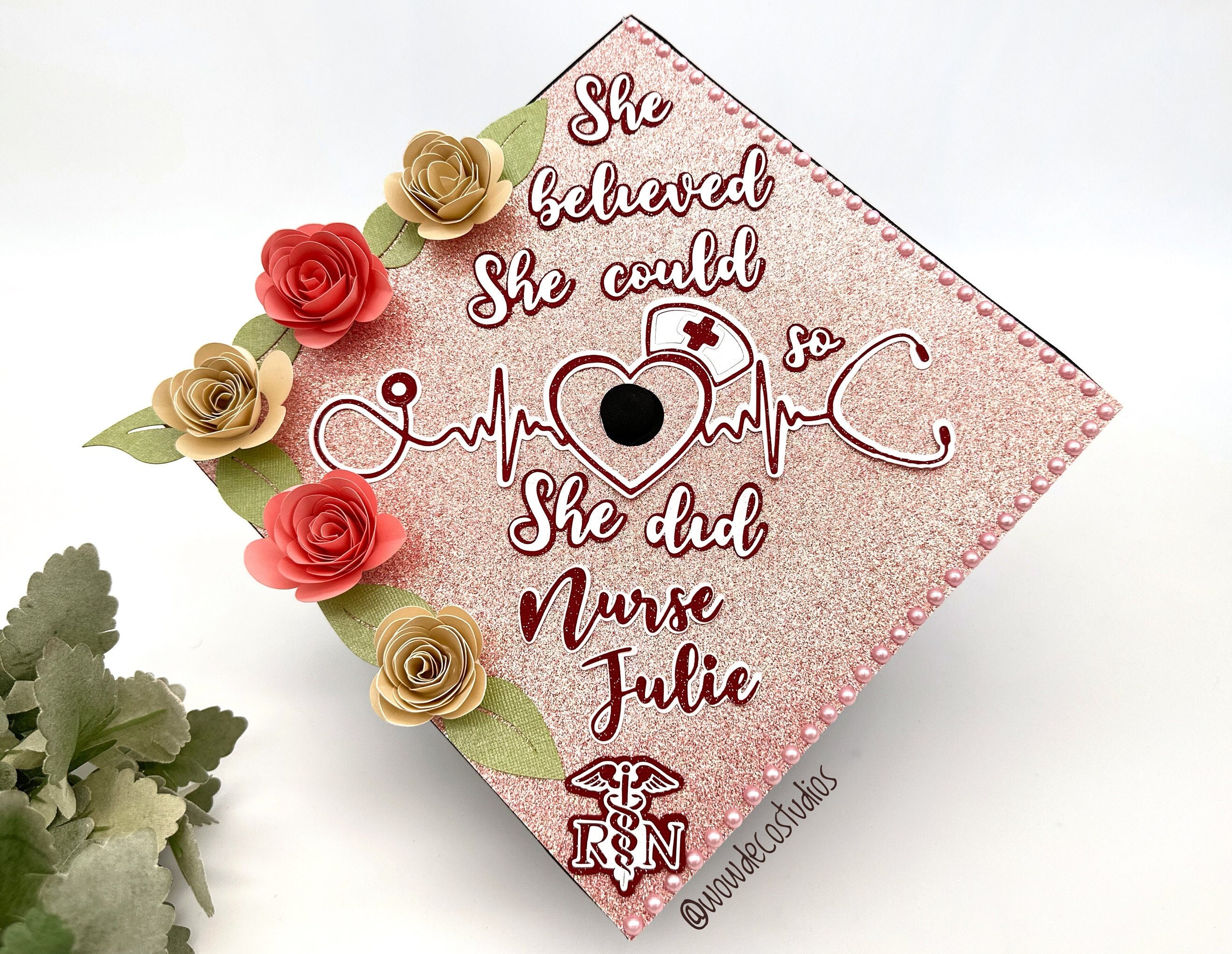 Nurse Graduation Cap Topper, Nursing Grad Cap Topper Flowers, RN Grad ...