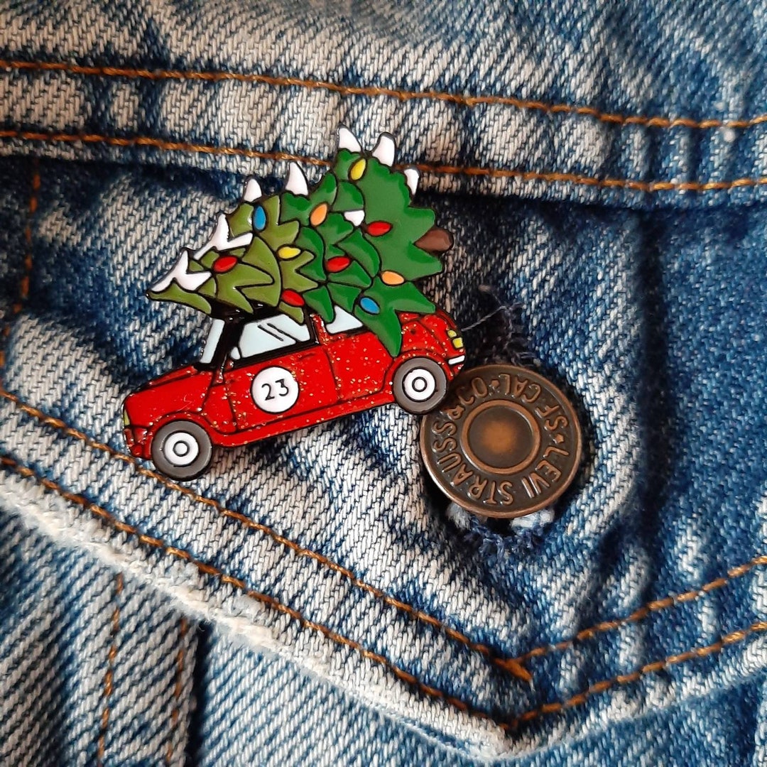 Small Cute Christmas Tree Car Driving Home for Christmas Enamel Pin ...