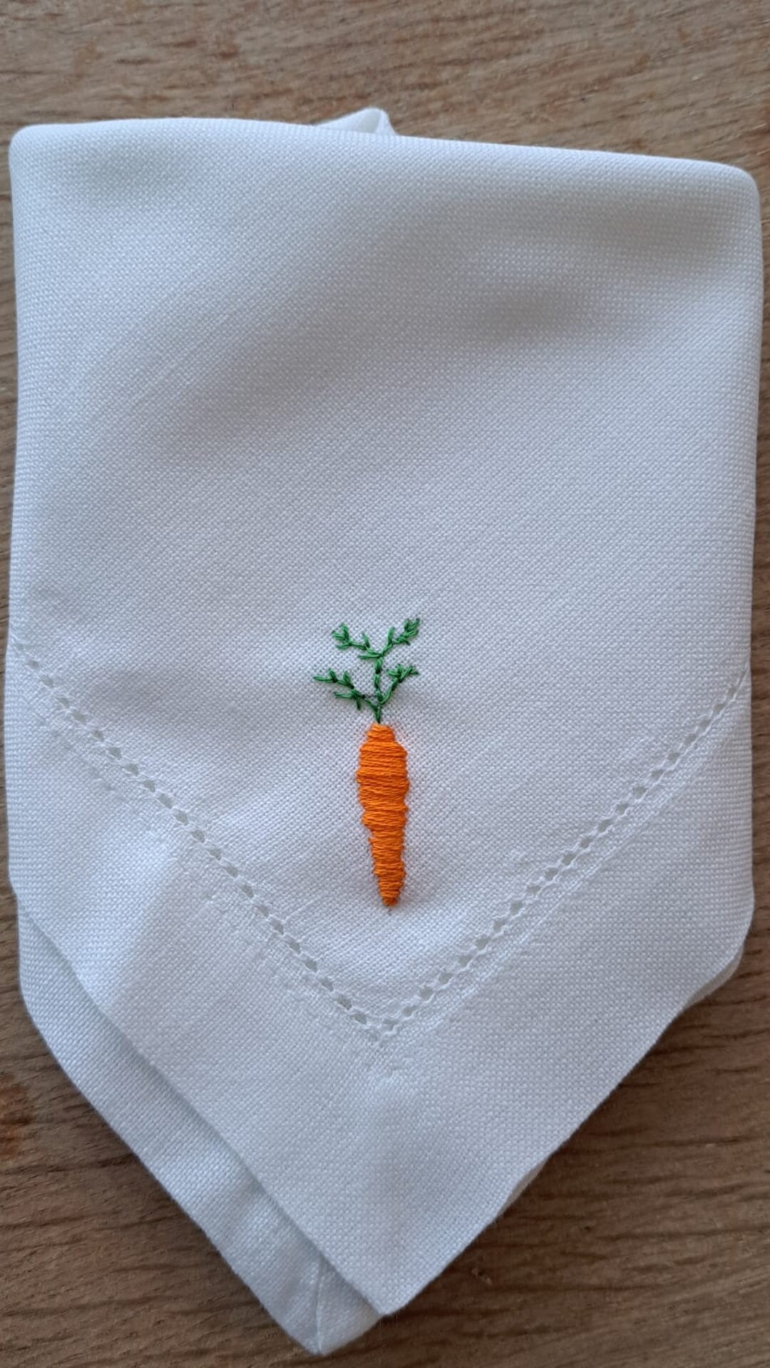 Easter Carrot Bunny Hemstitched Serviette, Handkerchief, Handsewn, Hand ...