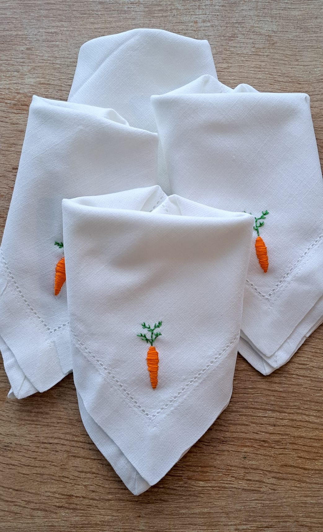 Easter Carrot Bunny Hemstitched Serviette, Handkerchief, Handsewn, Hand ...
