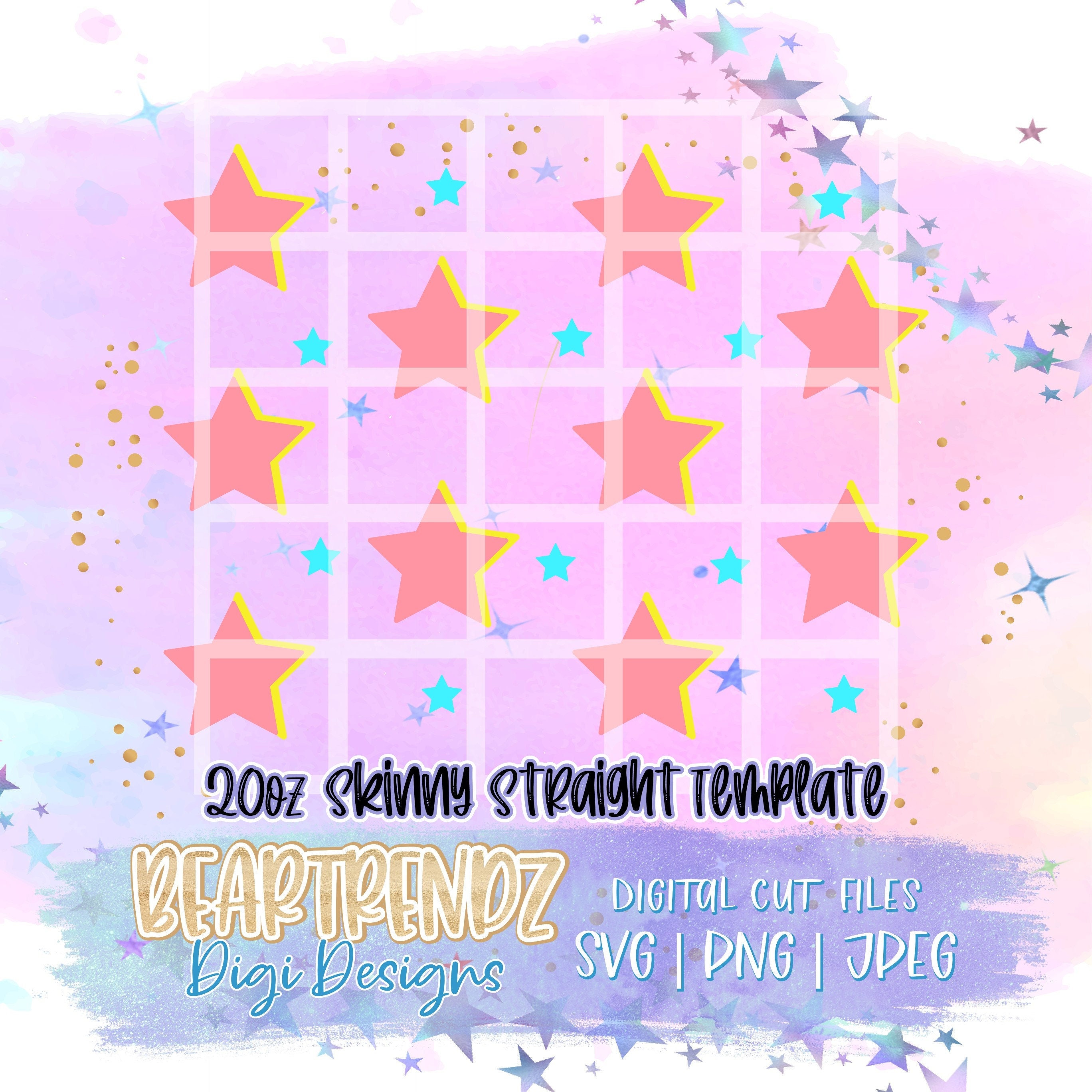 20oz Skinny Straight Star Template With Offset Svg, Cricut Cut Files ...