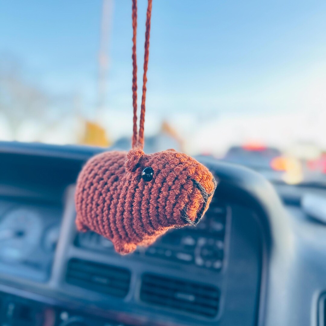 Crochet Capybara Car Rearview Mirror Accessory, Capybara Car Charm, Car ...