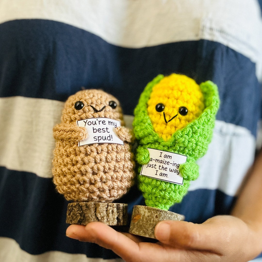 Crochet Positive Vibes Gift With Base, Emotional Support Corn, Positive ...