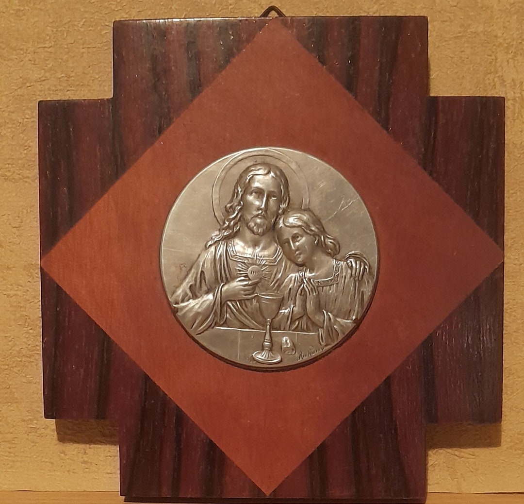 Religion/ Eucharistic Wall Frame Wood & Silver Metal Signed - Etsy