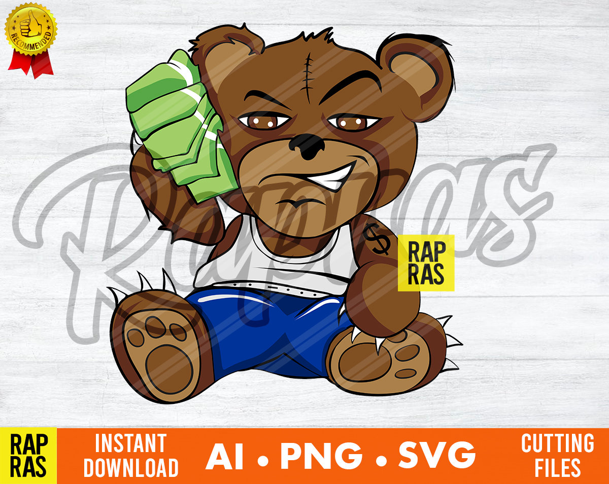 Teddy Bear Cocky smirk stacked money digital file vector | Etsy