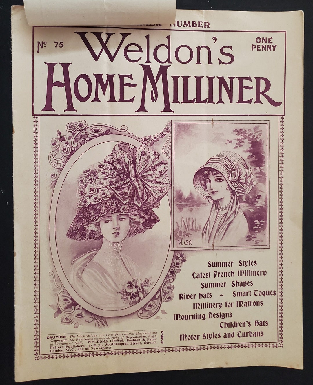 Antique Early 1900's Weldon's Home Milliner No 75 Summer Number ...