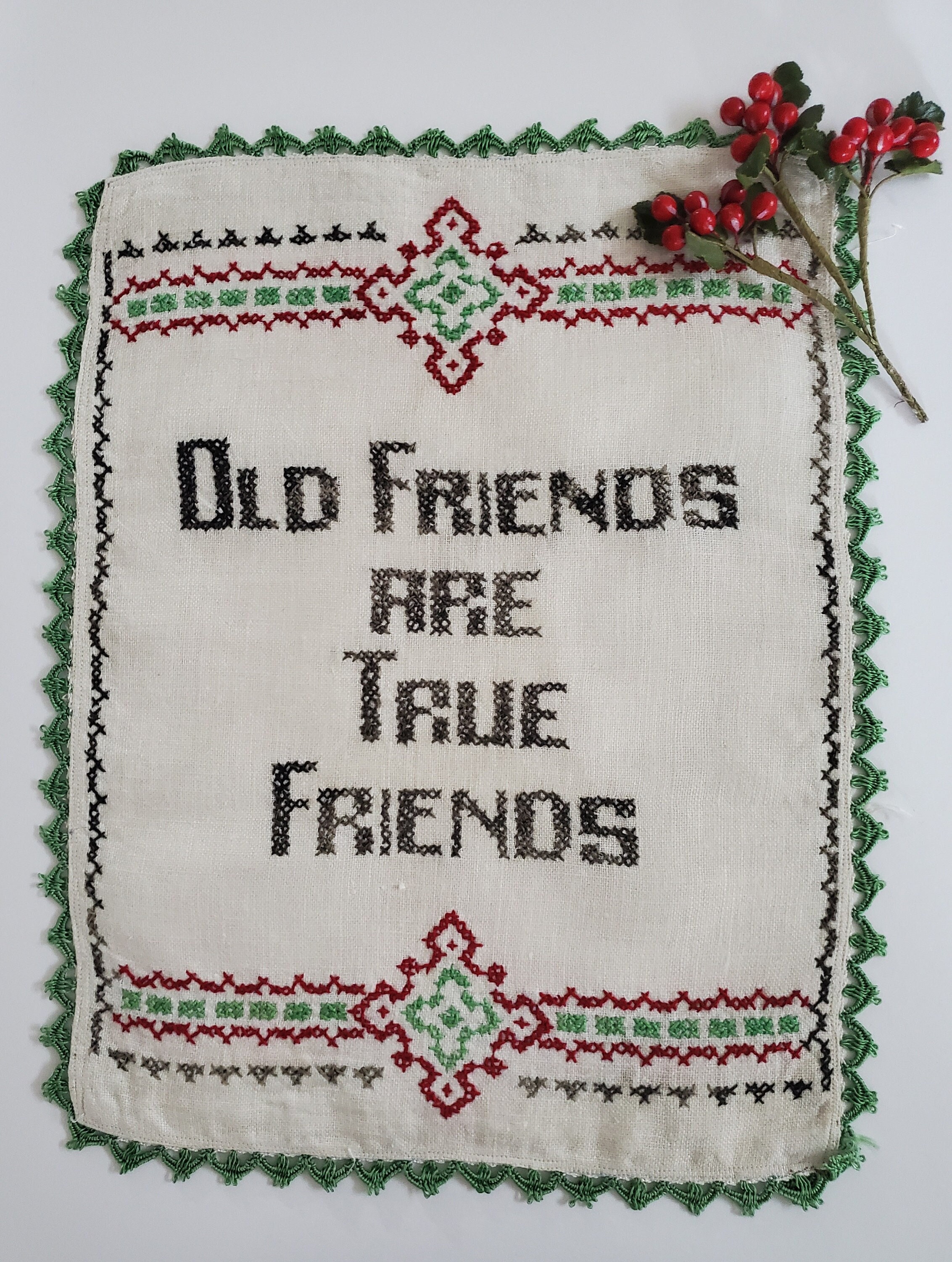 Vintage 1940's Old Friends Are True Friends Motto Sampler - Etsy
