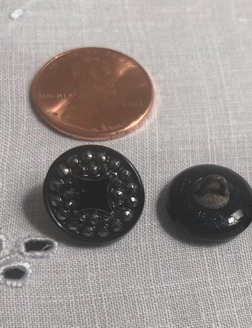 Antique Victorian Black Glass Buttons With Silver Accents and Brass ...