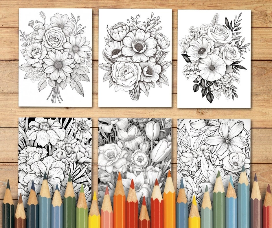 50 Beautiful Flowers Coloring Book, Printable PDF, Botanical Floral ...