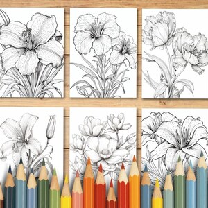 50 Beautiful Flowers Coloring Book, Printable PDF, Botanical Floral ...