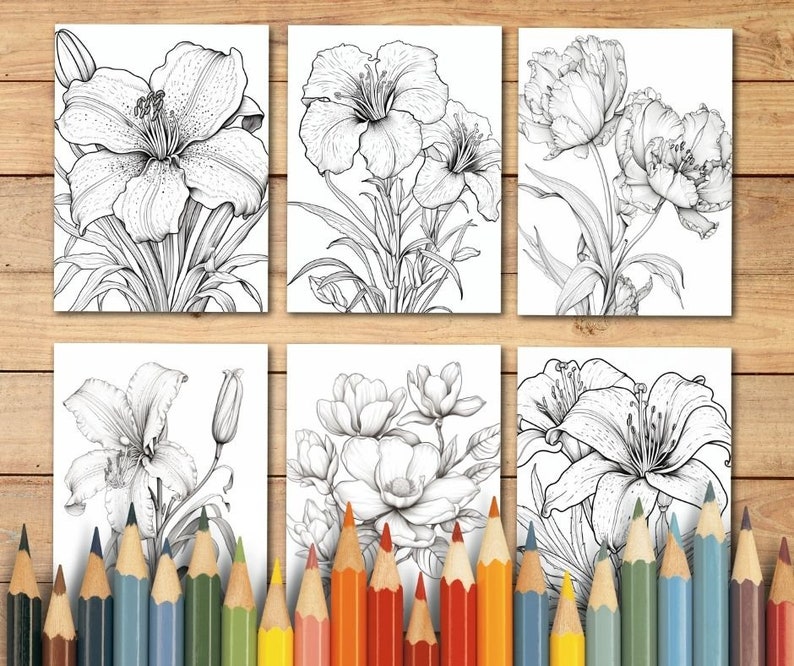 50 Beautiful Flowers Coloring Book, Printable PDF, Botanical Floral ...