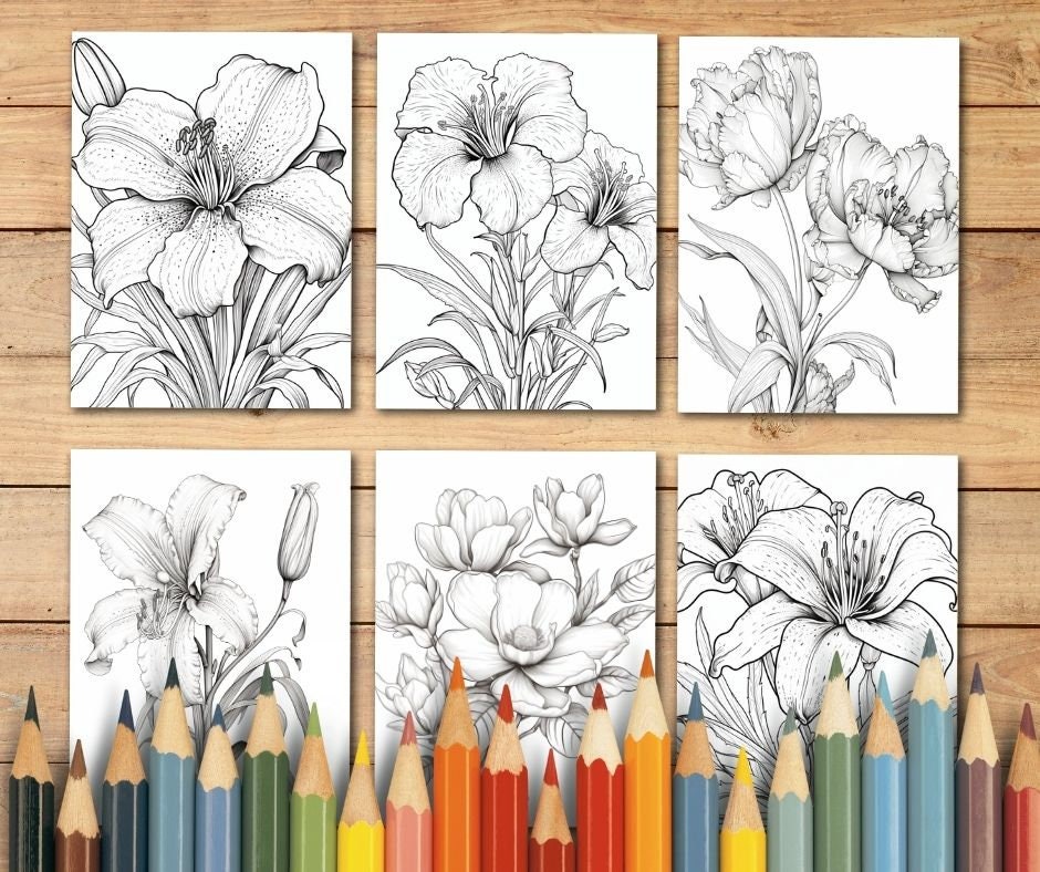 50 Beautiful Flowers Coloring Book, Printable PDF, Botanical Floral ...