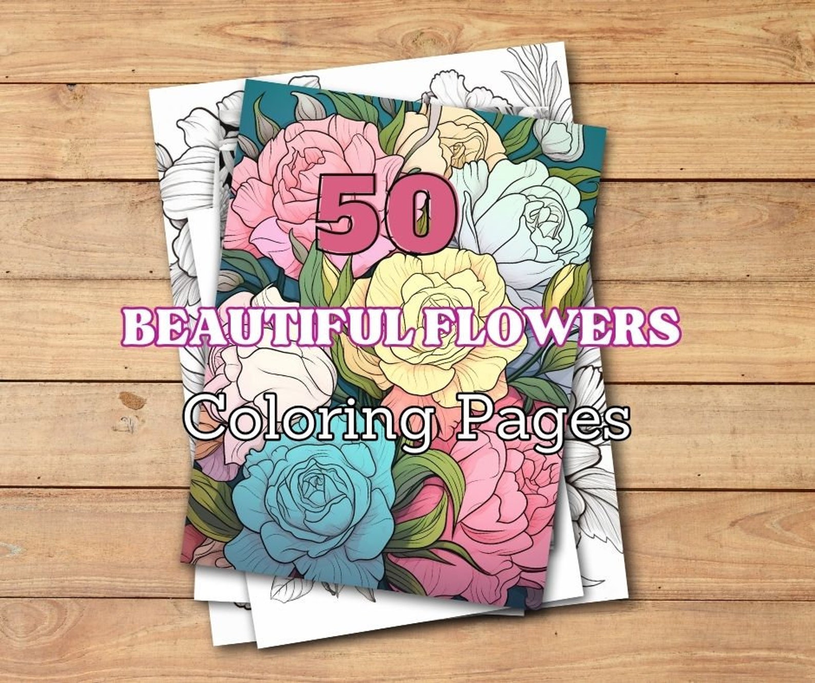 50 Beautiful Flowers Coloring Book, Printable PDF, Botanical Floral ...