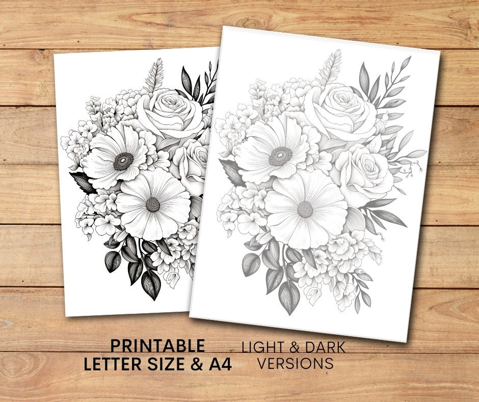 50 Beautiful Flowers Coloring Book, Printable PDF, Botanical Floral ...