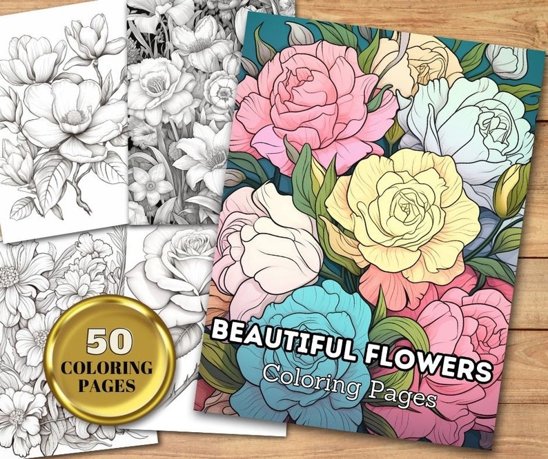 50 Beautiful Flowers Coloring Book, Printable PDF, Botanical Floral ...