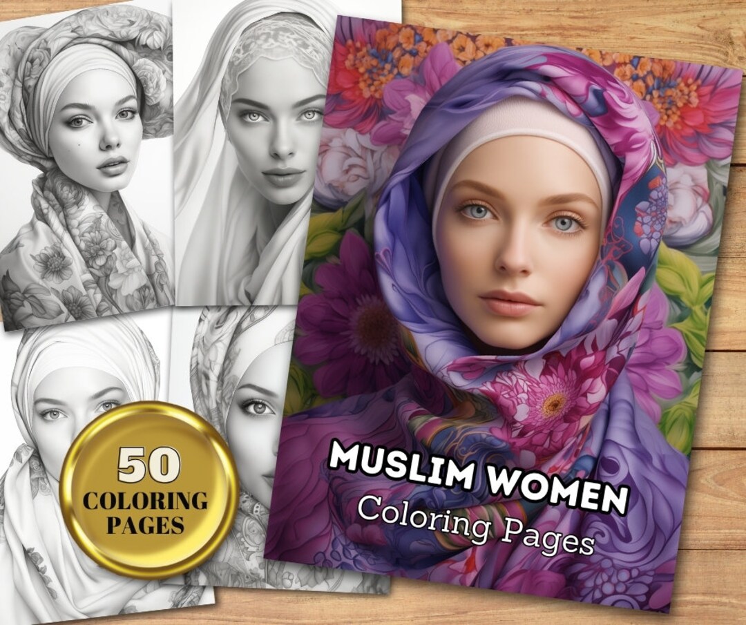 50 Muslim Women Coloring Book, Printable PDF, Hijab Girl Coloring Pages ...