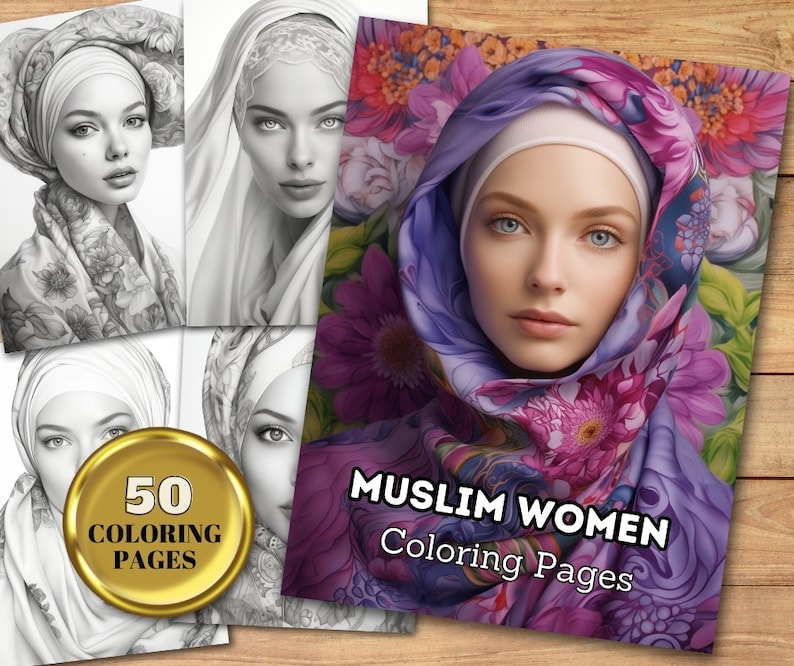 50 Muslim Women Coloring Book, Printable PDF, Hijab Girl Coloring Pages ...