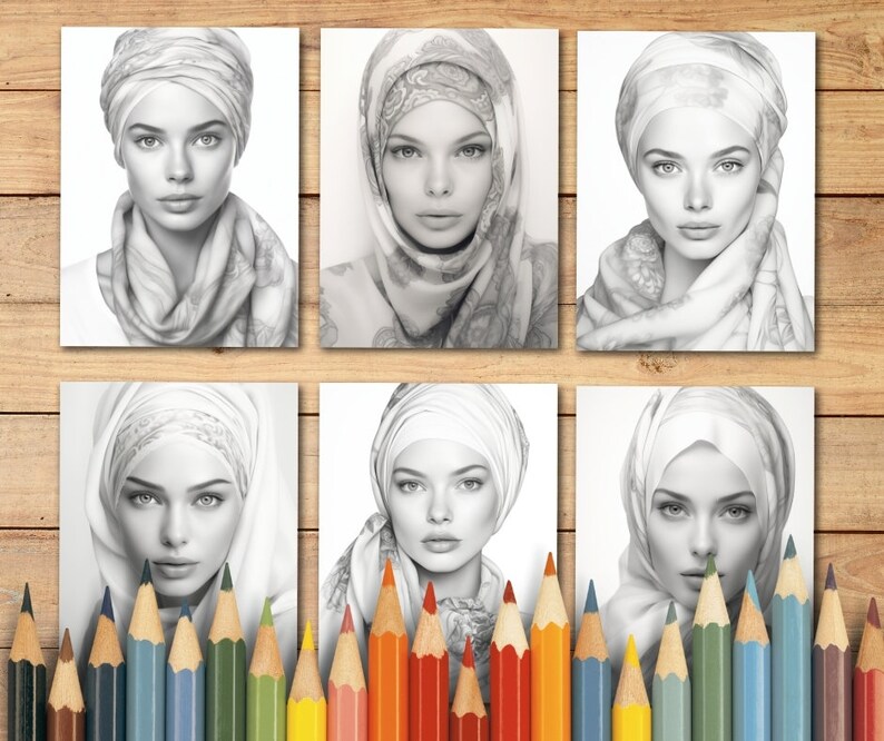 50 Muslim Women Coloring Book, Printable PDF, Hijab Girl Coloring Pages ...