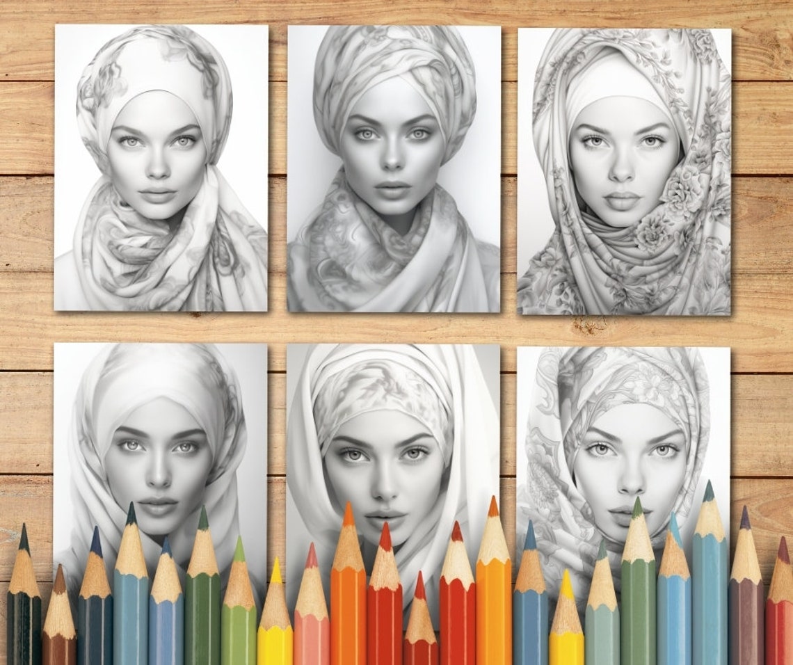 50 Muslim Women Coloring Book, Printable PDF, Hijab Girl Coloring Pages ...