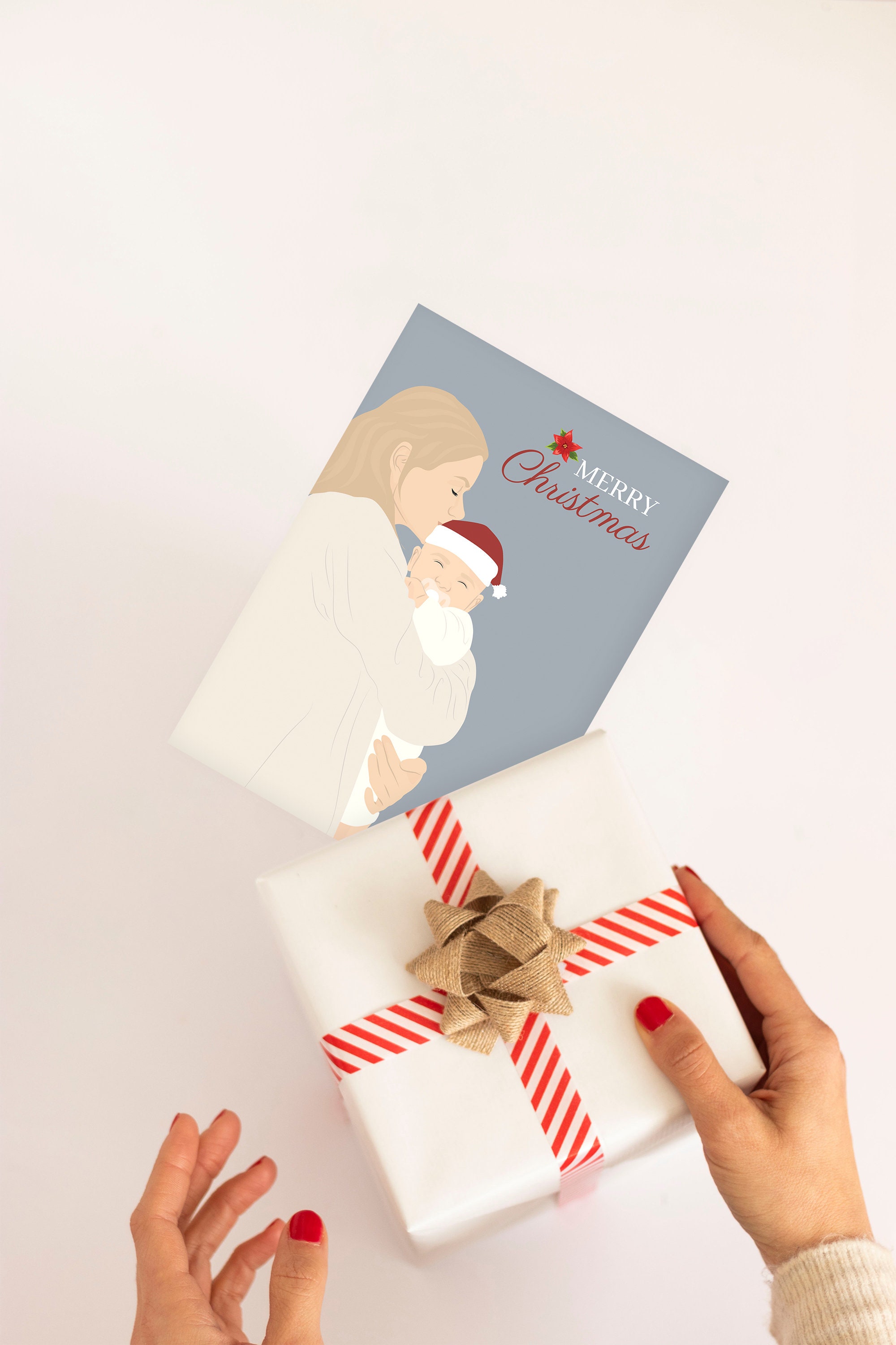 Custom Christmas Portrait Illustration Merry Christmas Card - Etsy