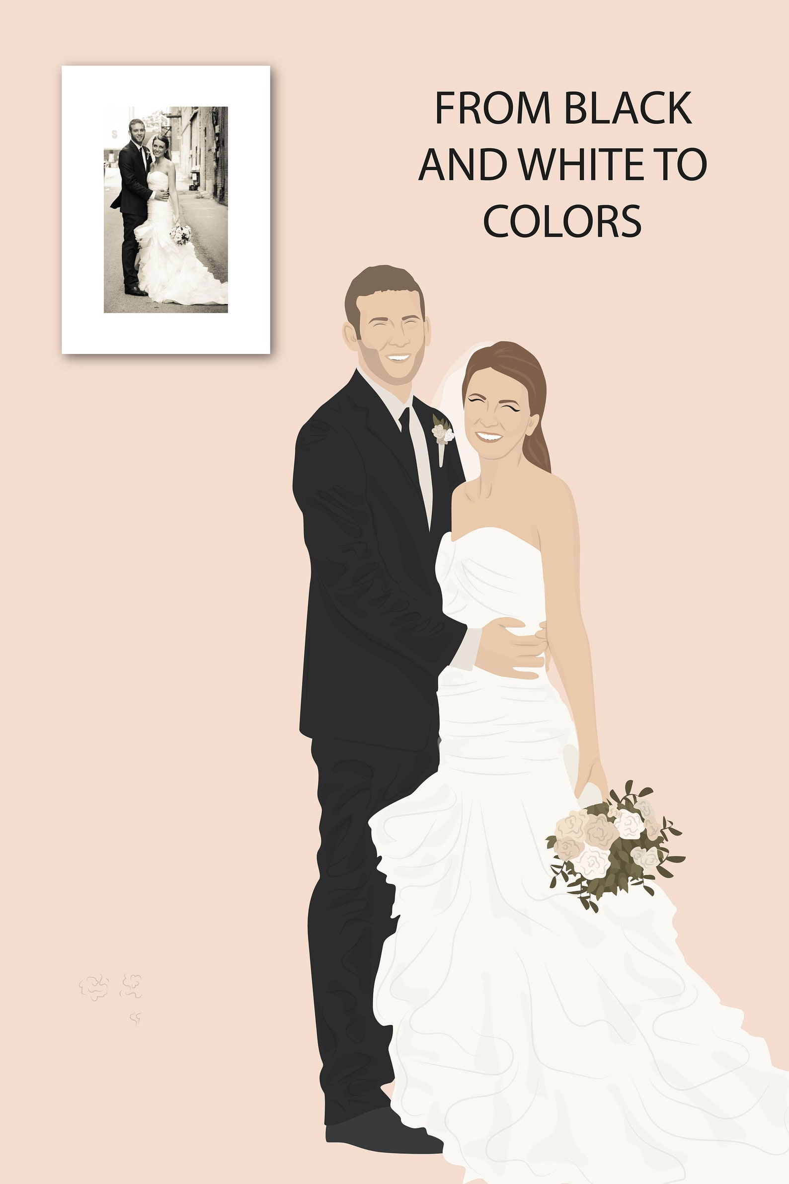 Wedding Illustration Custom Drawing From Photo Bride and Groom Gift ...
