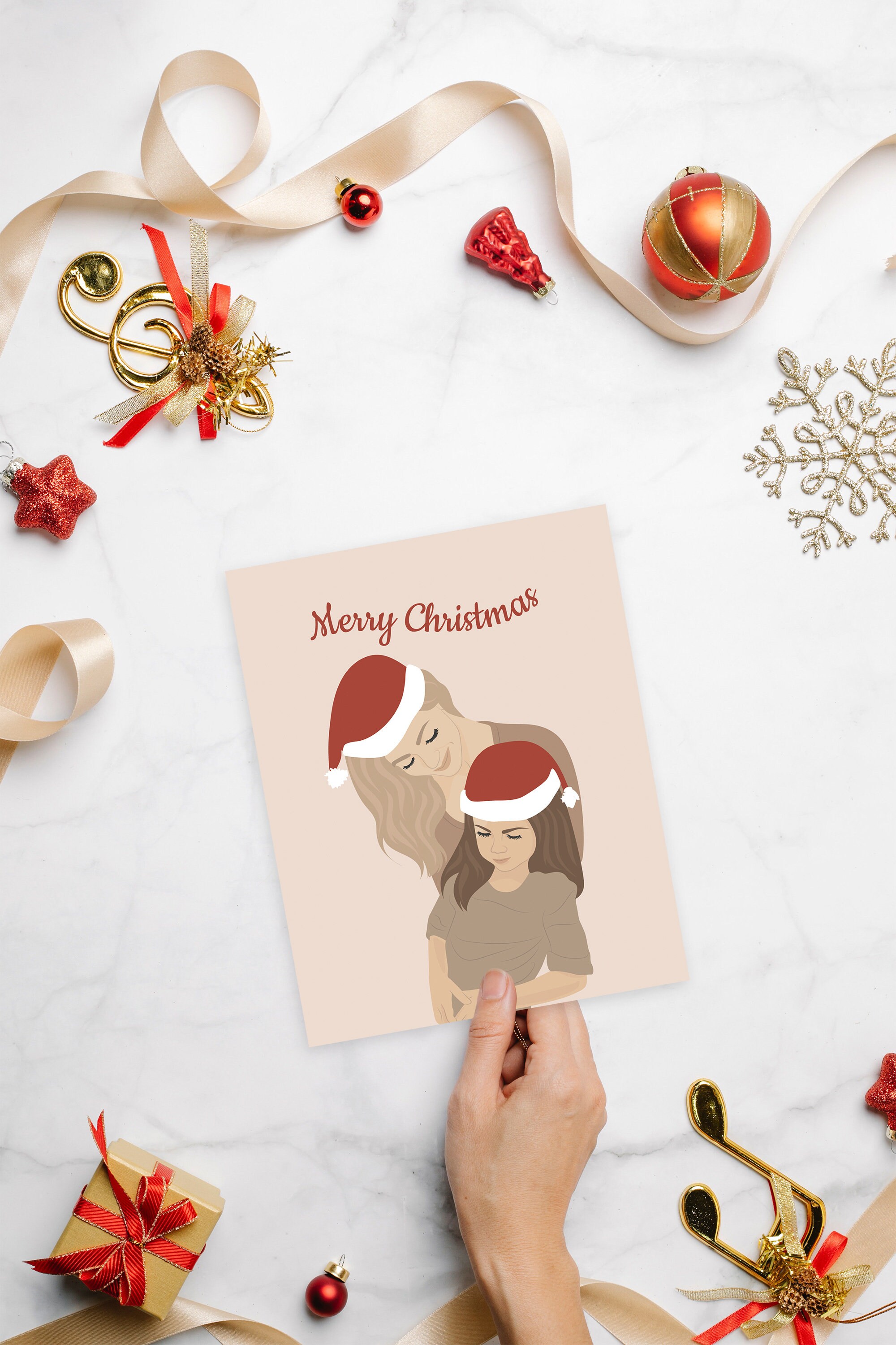 Custom Christmas Portrait Illustration Merry Christmas Card - Etsy
