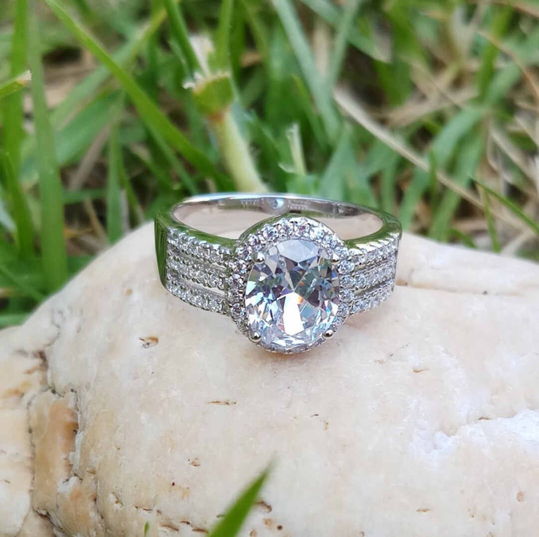 Oval Triple Lines 925 Sterling Silver Ring Gemstone Rings 3A Cubic ...