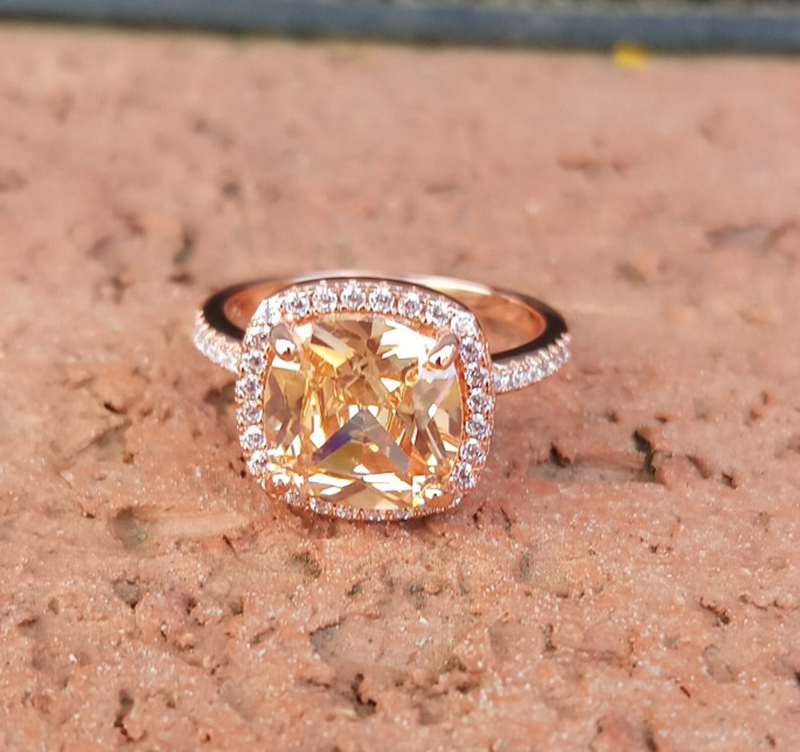 Rose Gold Solid Square 925 Sterling Silver Ring Gemstone Quality Cubic ...