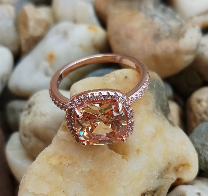 Rose Gold Solid Square 925 Sterling Silver Ring Gemstone Quality Cubic ...