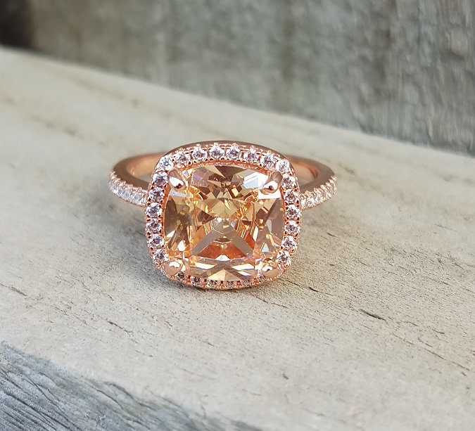 Rose Gold Solid Square 925 Sterling Silver Ring Gemstone | Etsy