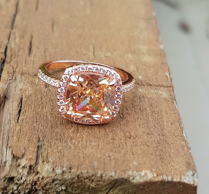 Rose Gold Solid Square 925 Sterling Silver Ring Gemstone - Etsy UK